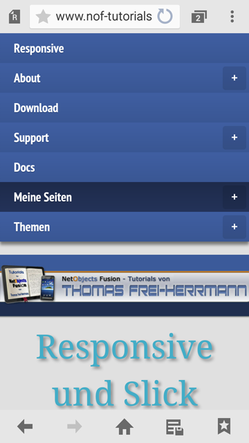 NetObjects Fusion Responsive Navigation mit SmartMenus horizonal